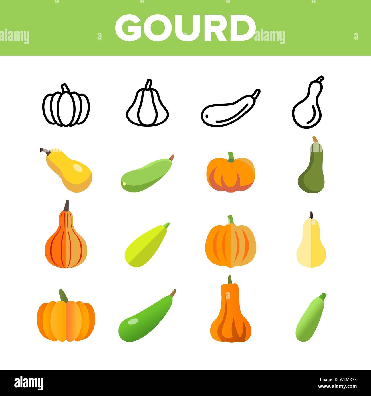 Gourd Autumn Season Harvest Vector Linear Icons Set Stock Vector Image ...