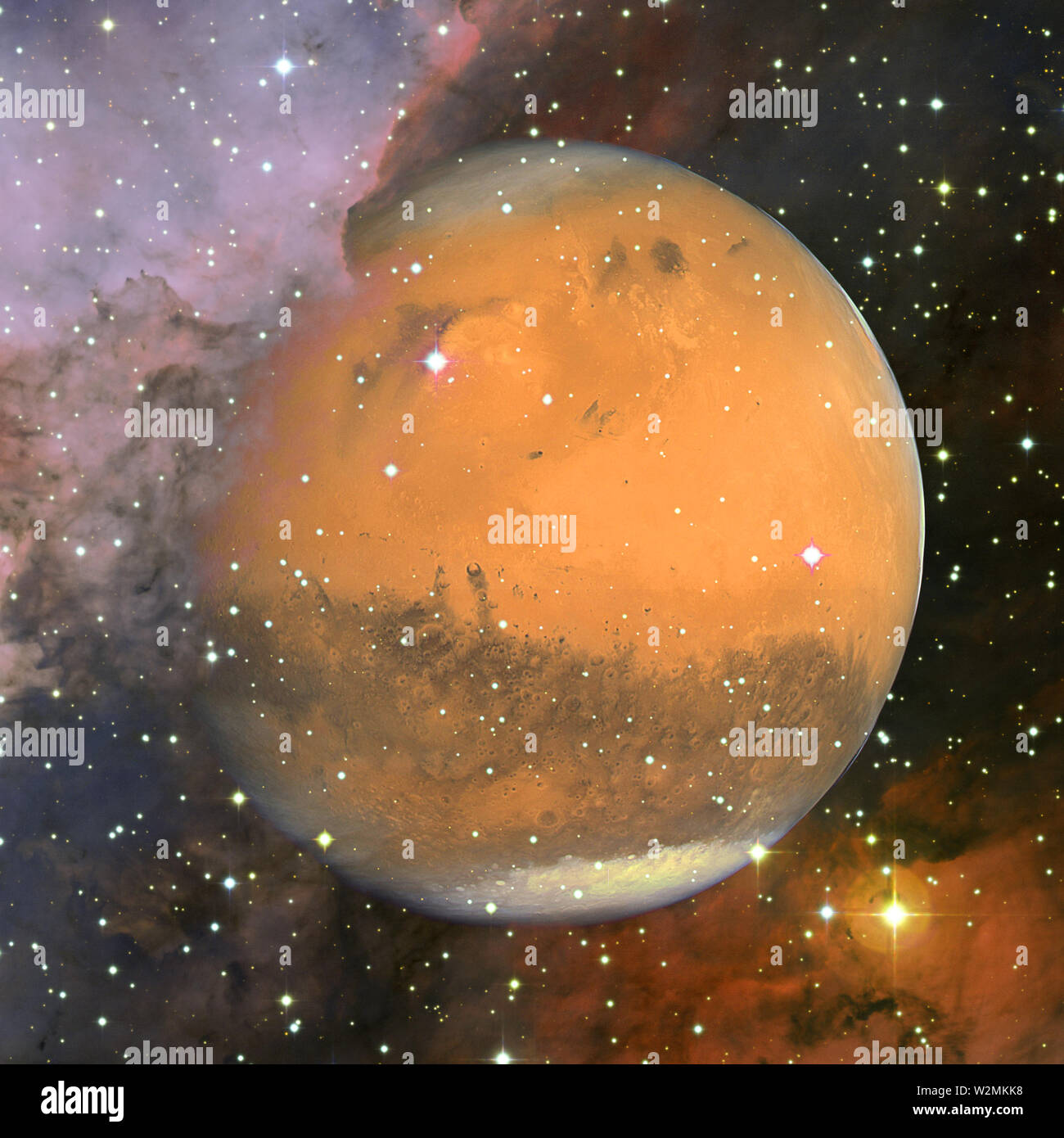 Colorful picture represents Mars, nebulas and galaxies in deep space ...