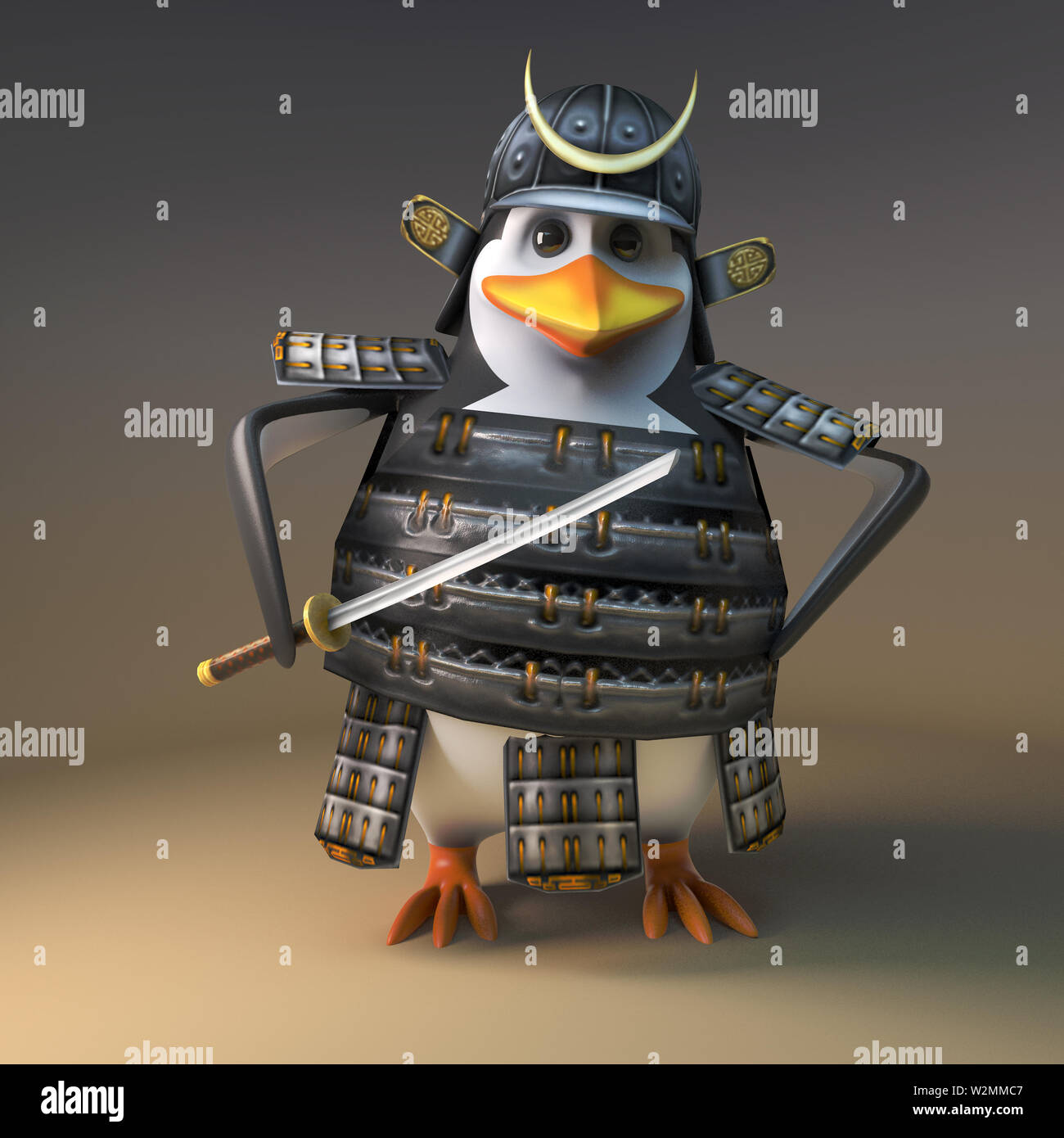 Noble Japanese samurai penguin wields his mighty katana sword, 3d ...