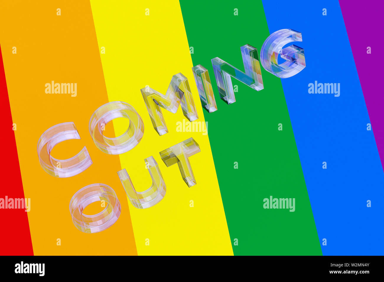 3D illustration of COMING OUT title with PRIDE FLAG as background Stock ...