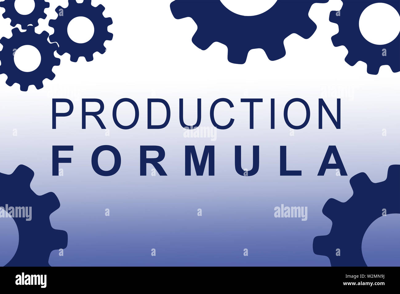 PRODUCTION FORMULA sign concept illustration with blue gear wheel ...