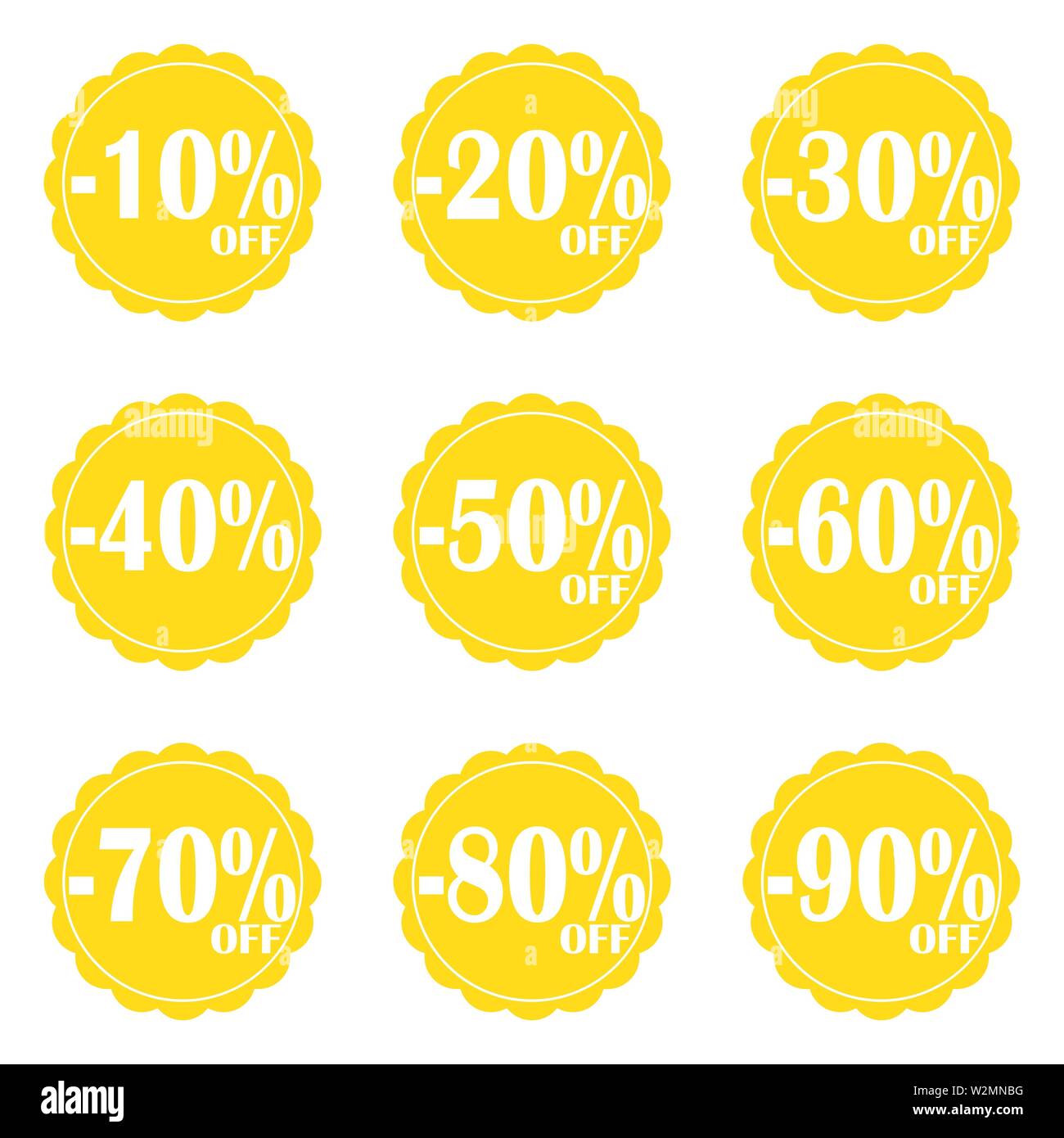 Sale persent labels set. 10-90 sales icons Stock Vector Image & Art - Alamy