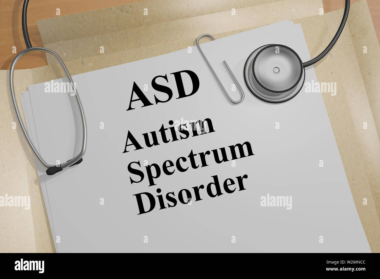 3D illustration of ASD - Autism Spectrum Disorder title on a medical ...