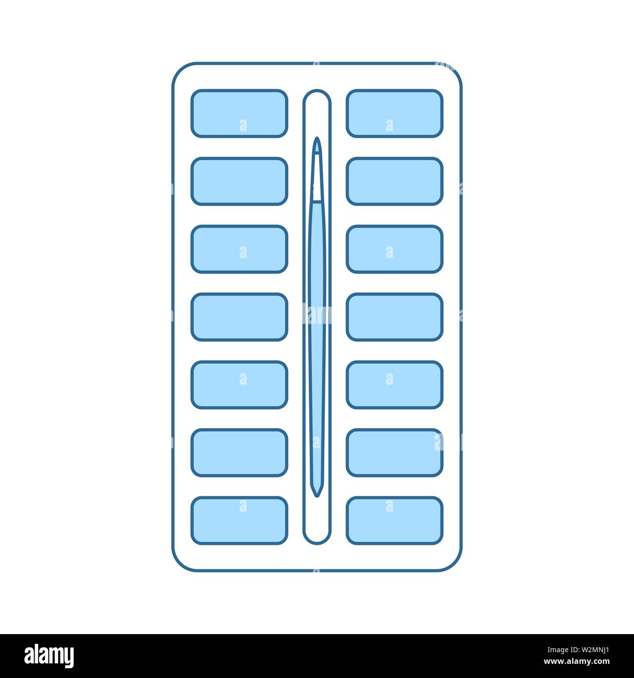 Watercolor Paint-box Icon. Thin Line With Blue Fill Design. Vector ...
