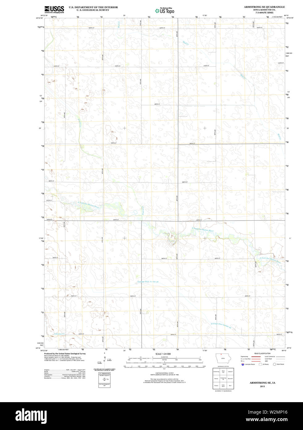 USGS TOPO Maps Iowa IA Armstrong SE 20130418 TM Restoration Stock Photo ...