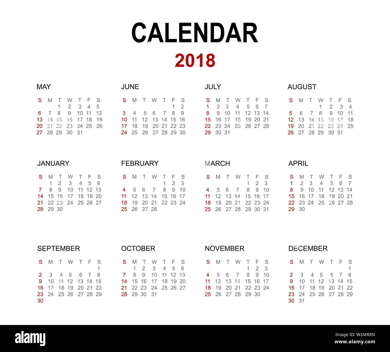 2018 calendar isolated on white background. Vector Stock Vector Image ...