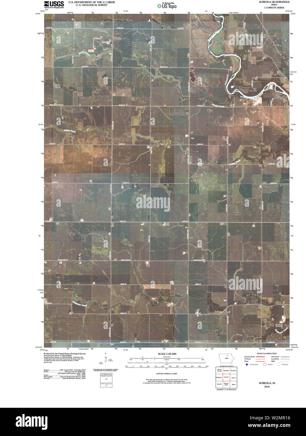 USGS TOPO Maps Iowa IA Aureola 20100517 TM Restoration Stock Photo - Alamy