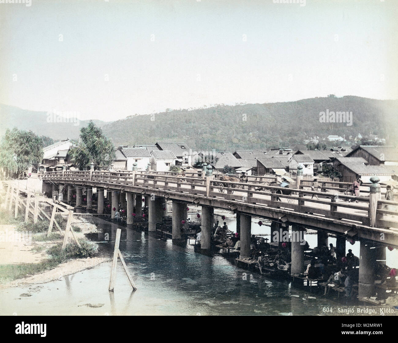 [ 1890s Japan - People Cooling Off under Bridge, Kyoto ] — People sit ...