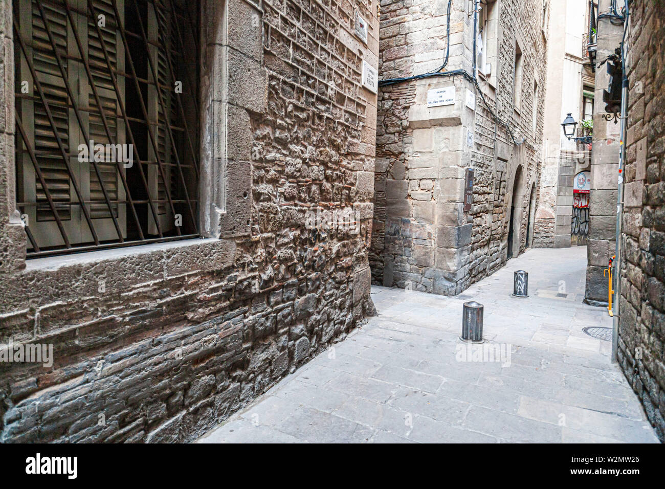 Ancient street in Jewish quarter, El Call. Gothic quarter of Barcelona ...