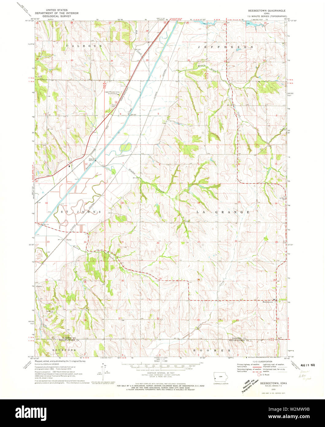 USGS TOPO Maps Iowa IA Beebeetown 174130 1970 24000 Restoration Stock ...