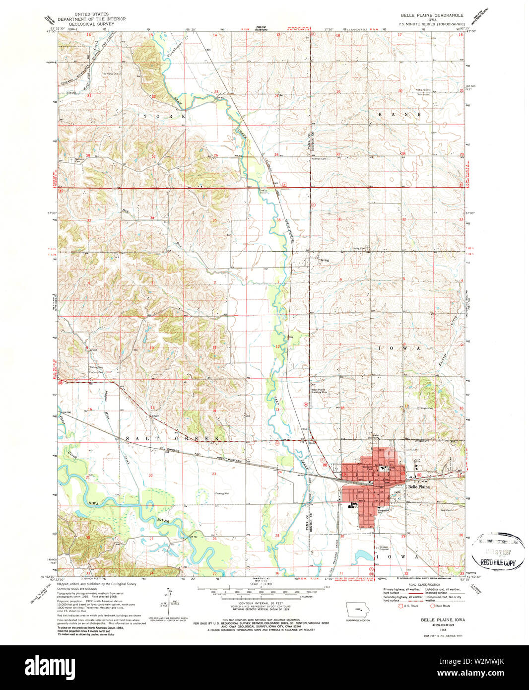 USGS TOPO Maps Iowa IA Belle Plaine 174134 1968 24000 Restoration Stock ...
