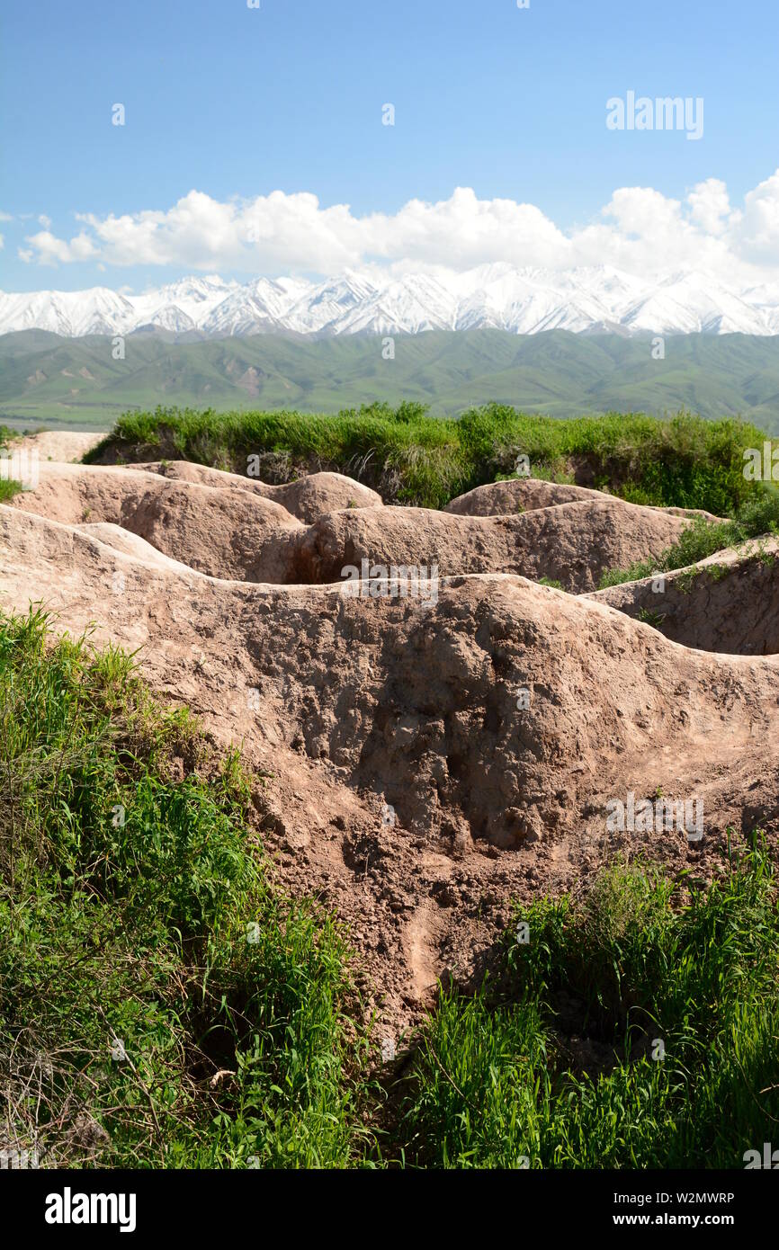 The castle foundations. Burana tower. Tokmok. Chuy valley. Kyrgyzstan ...