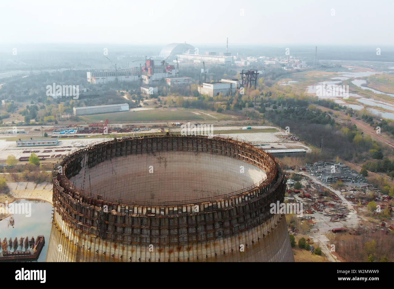 Flying over the cooling tower near Chernobyl NPP Stock Photo - Alamy