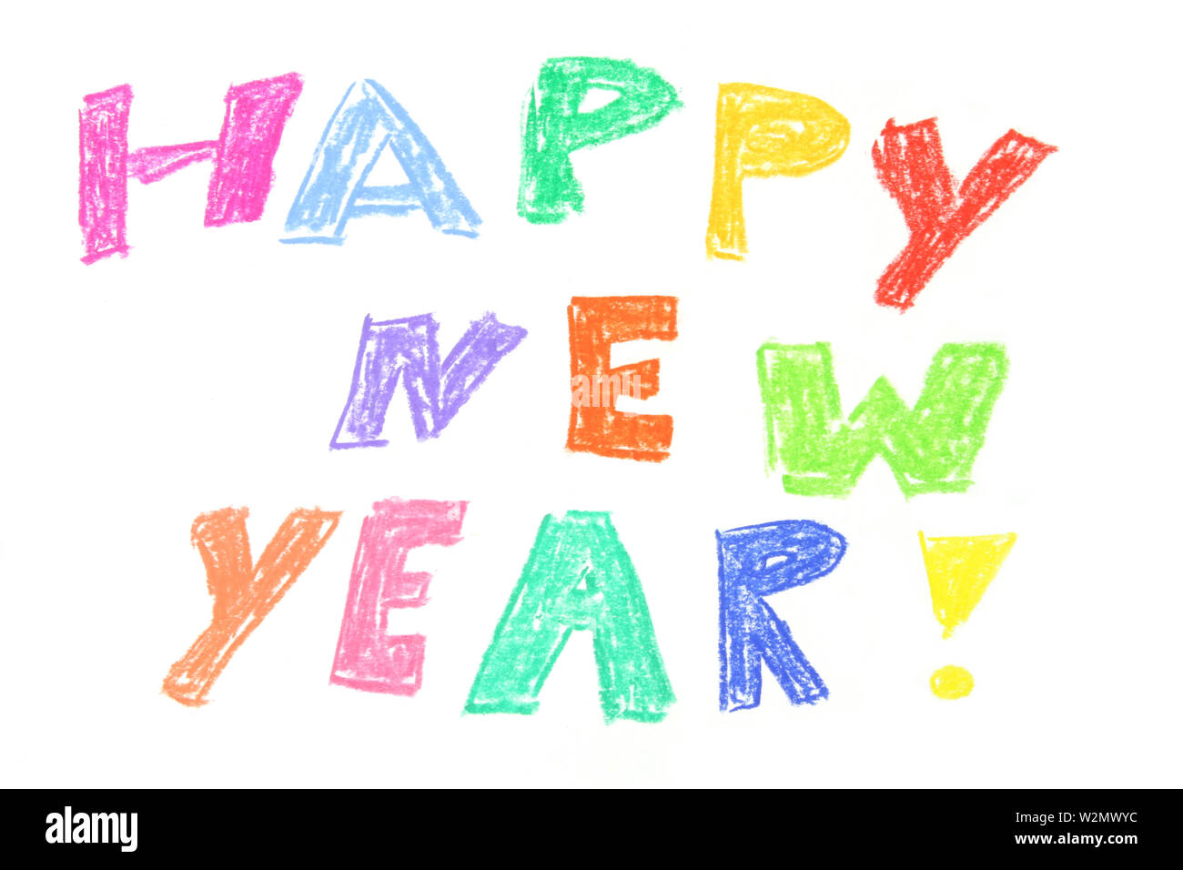 Colorful inscription hand painted with pastel crayons : Happy new year ...