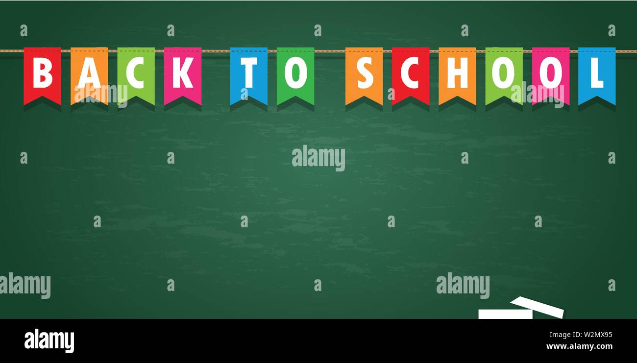 back to school party flag banner on chalk board background vector ...