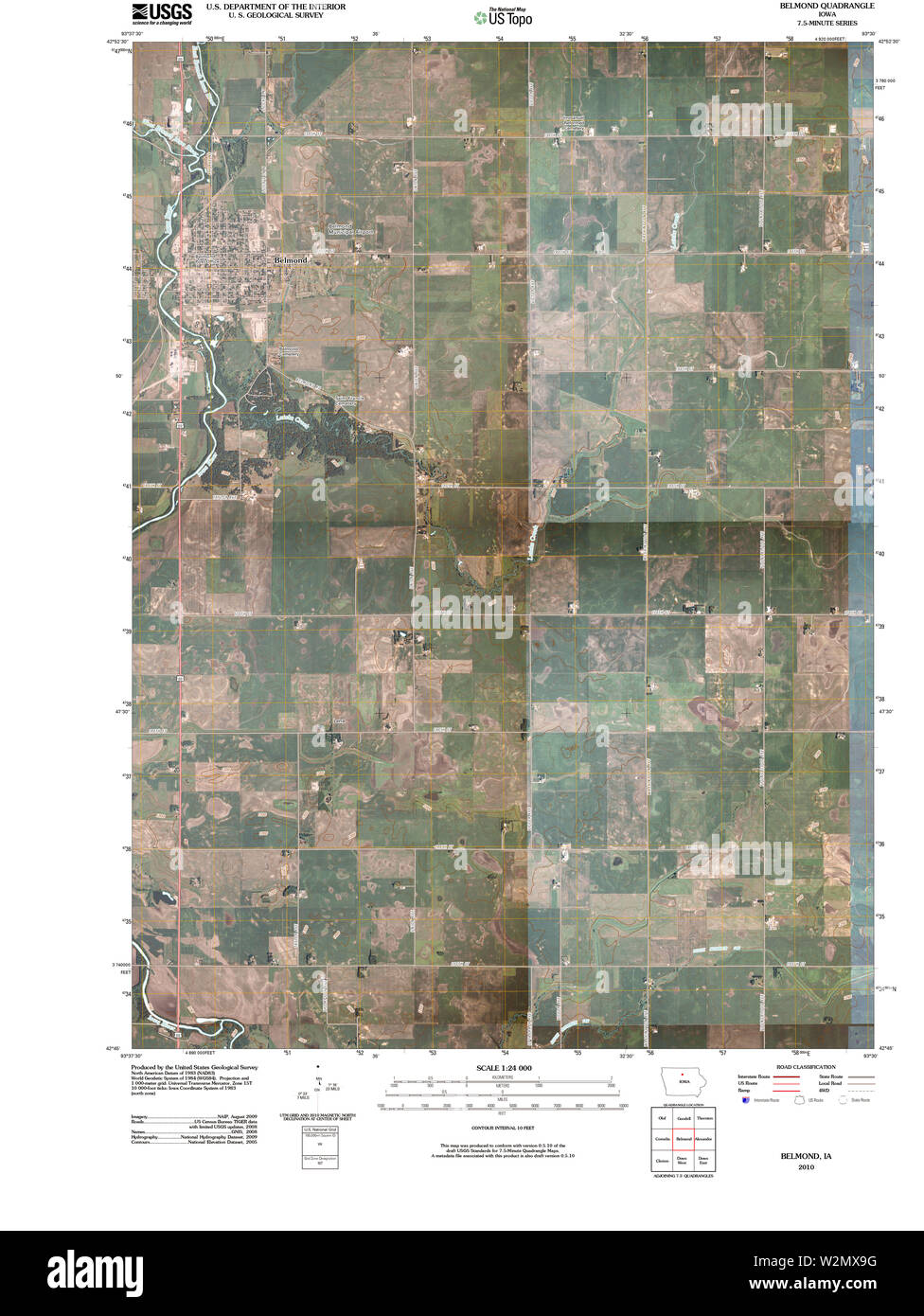 USGS TOPO Maps Iowa IA Belmond 20100517 TM Restoration Stock Photo - Alamy