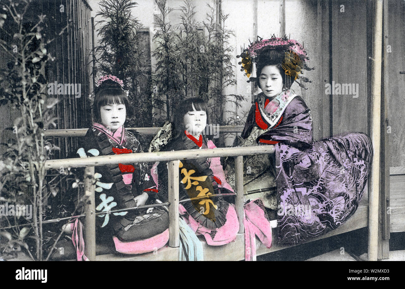 [ 1900s Japan - High Class Prostitute and Child Assistants ] — A high ...
