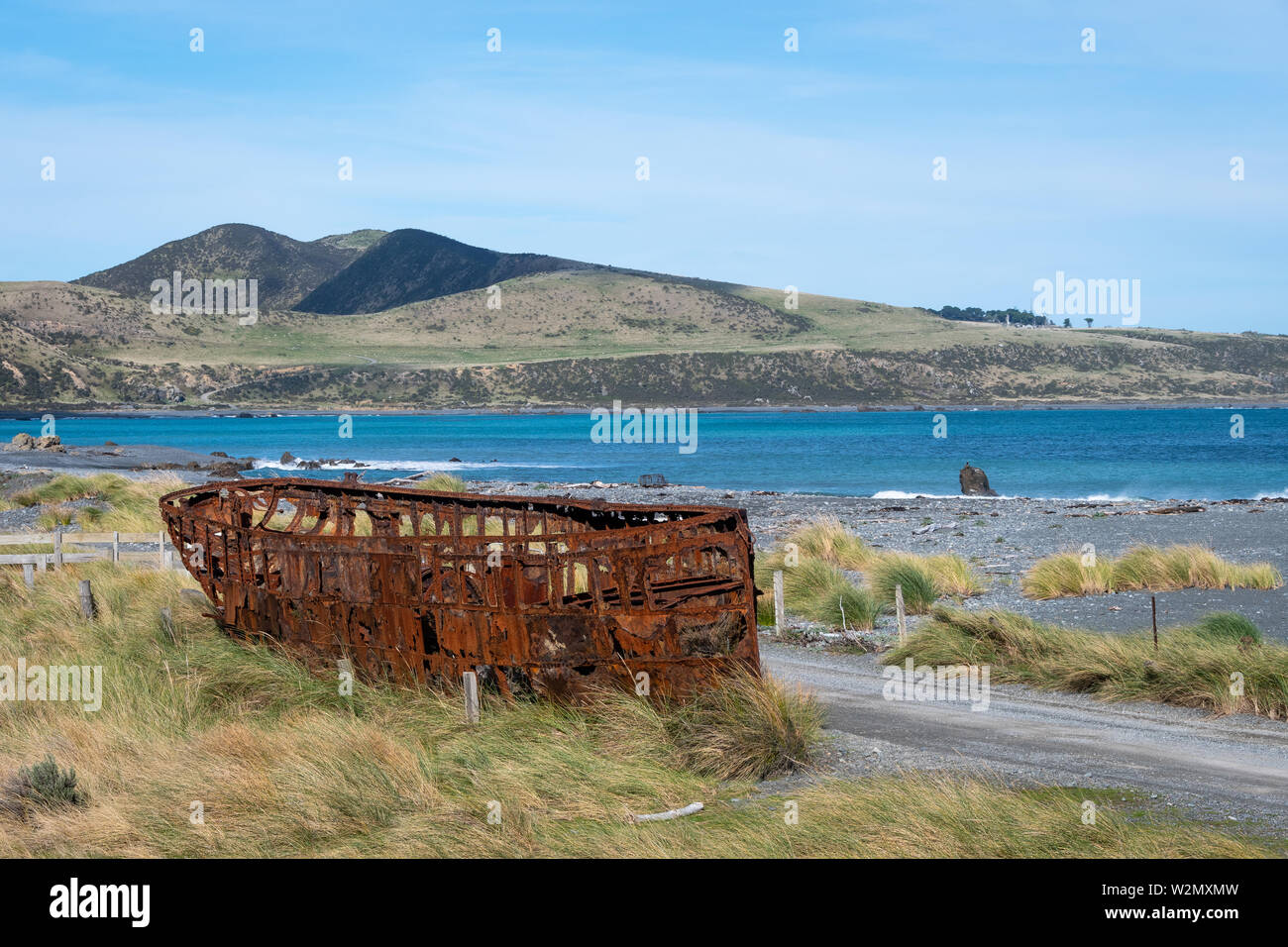 Wreck of the Paiaka, sunk in 1906, Pencarrow Head, near Eastbourne ...