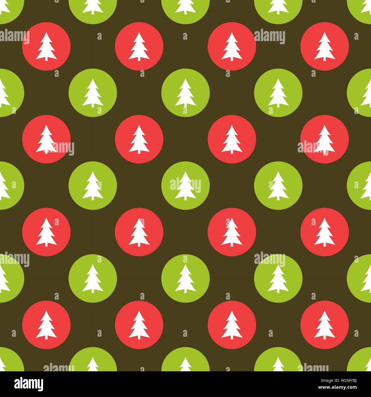 Christmas trees in green and red circles seamless pattern. Vector ...