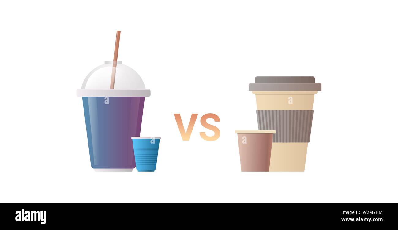 disposable plastic vs paper cups for beverage zero waste concept flat ...