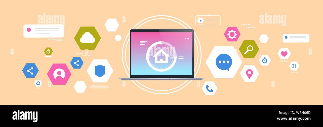 laptop screen with home page social media computer technology virtual ...