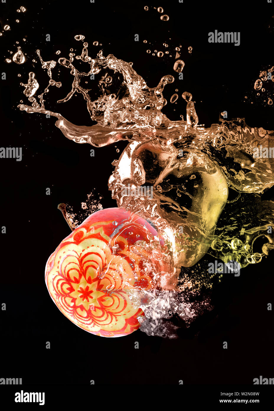 apples splashing in water handcarved with a carving knife by austrian ...