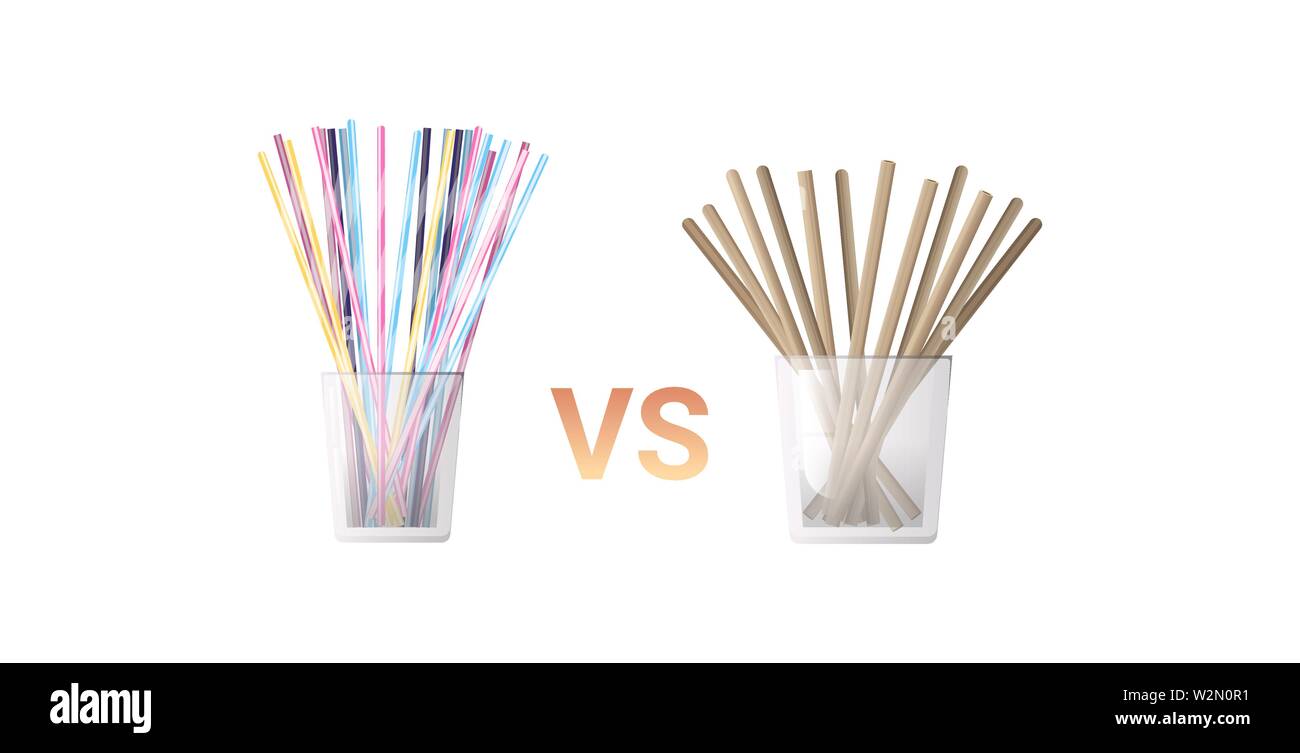 colorful drinking plastic vs paper disposable straws in glass zero ...