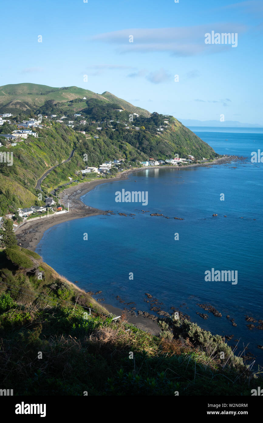 Pukerua Bay beach from the Escarpment Walkway, Pukerua Bay Wellington ...