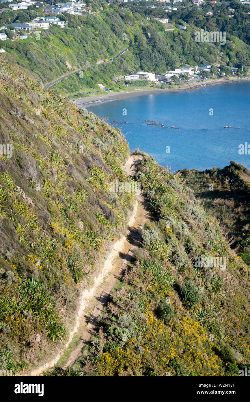 Pukerua Bay beach from the Escarpment Walkway, Pukerua Bay Wellington ...