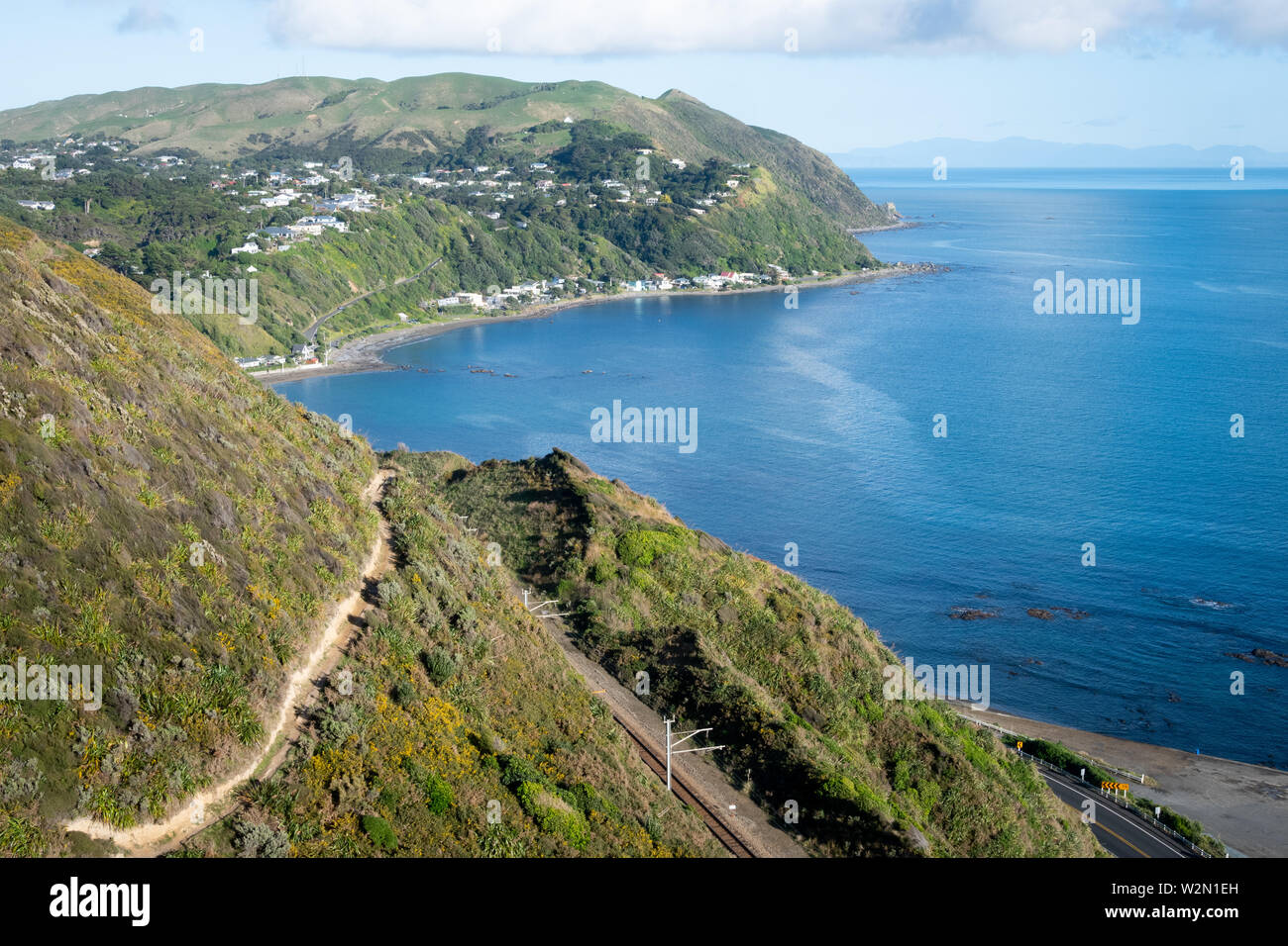 Pukerua Bay beach from the Escarpment Walkway, Pukerua Bay Wellington ...