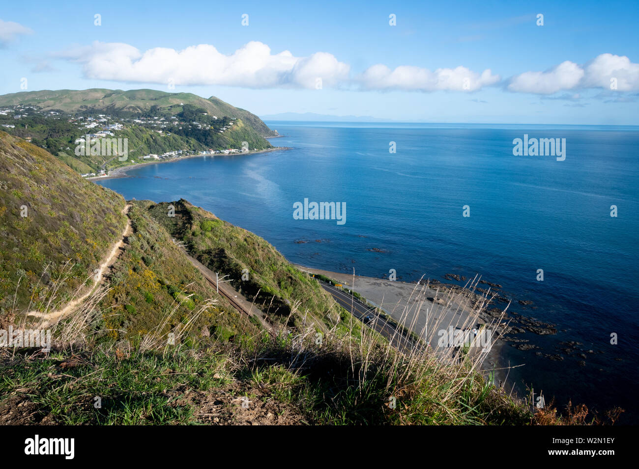 Pukerua Bay beach from the Escarpment Walkway, Pukerua Bay Wellington ...