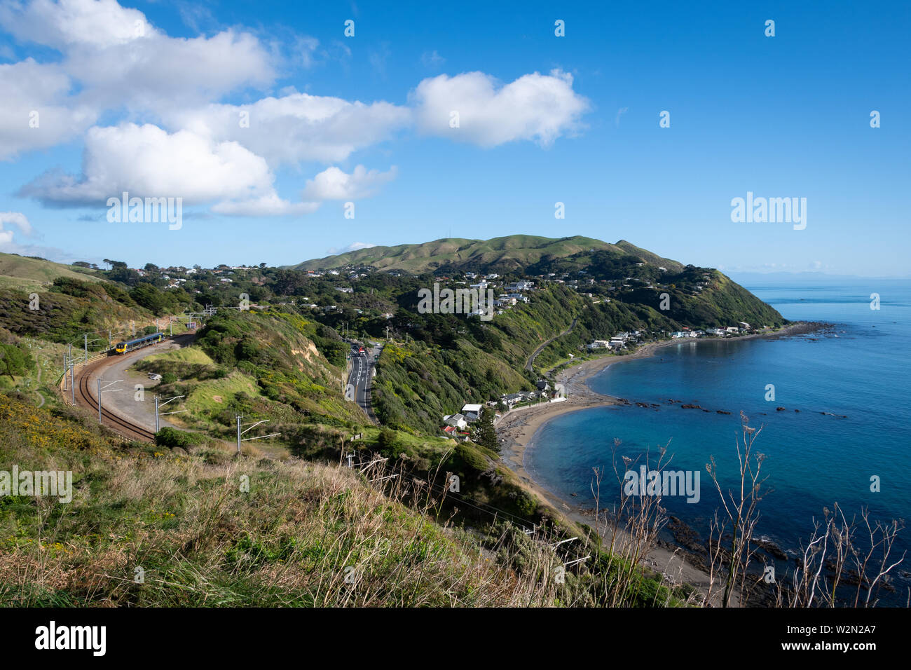 Pukerua Bay beach from the Escarpment Walkway, Pukerua Bay Wellington ...