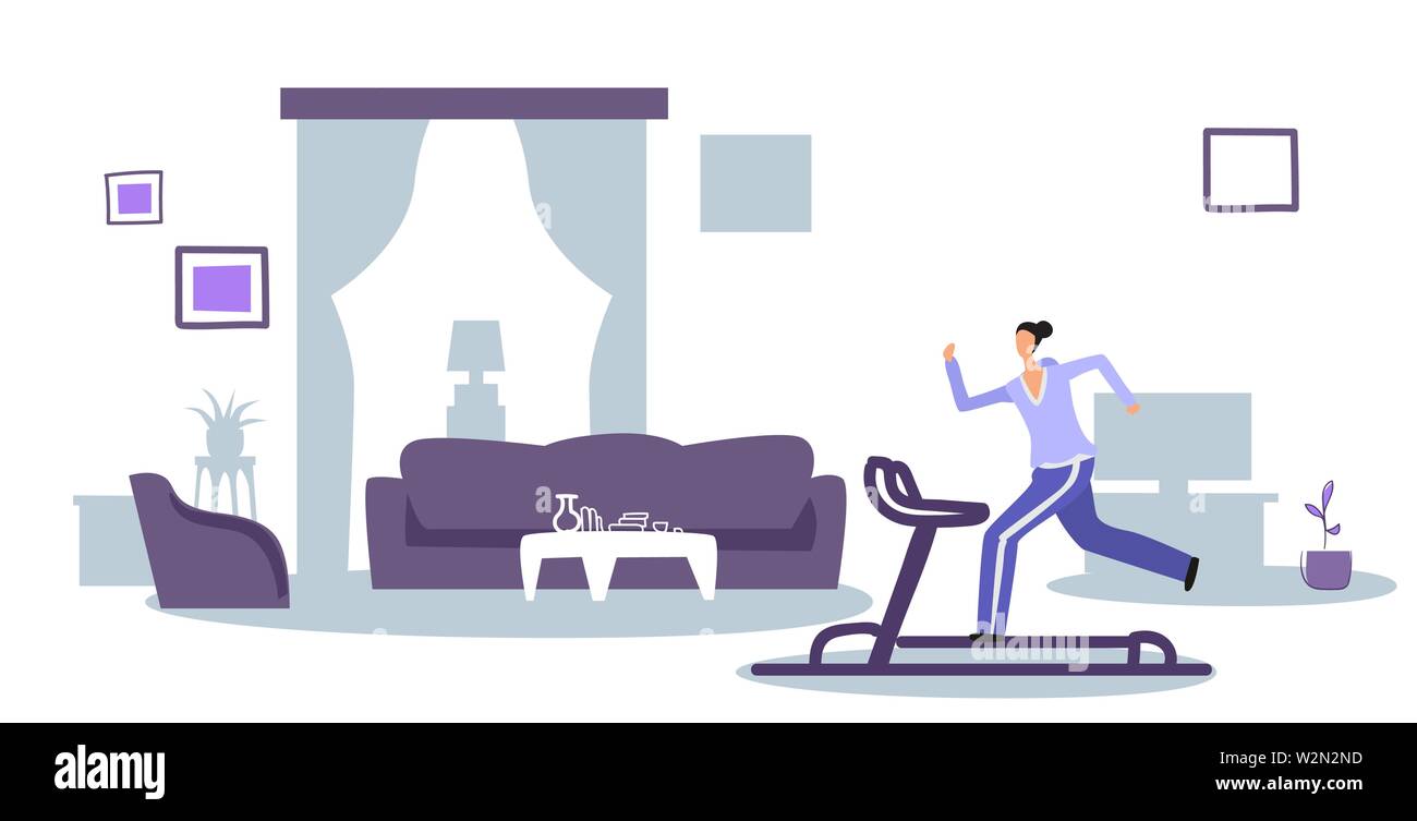 girl running on treadmill sportswoman working out home sport concept ...