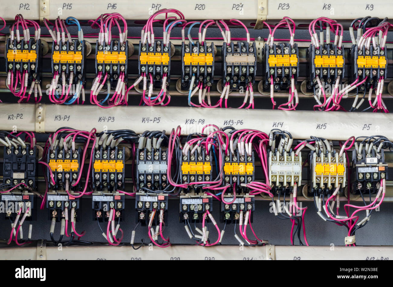 Distribution shield. Electrical wiring closeup Stock Photo - Alamy