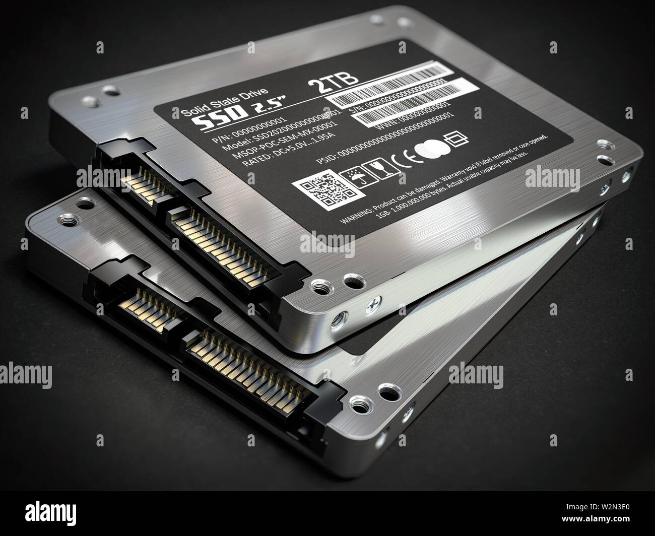SSD state solid drives disks on black background. 3d illustration Stock ...