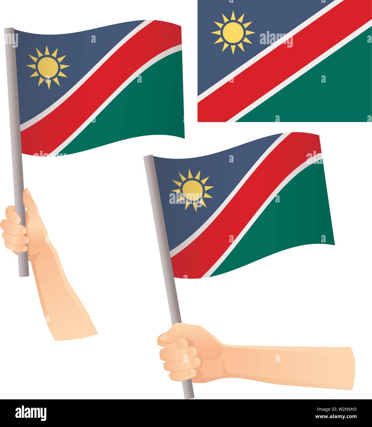 Namibia flag in hand. Patriotic background. National flag of Namibia ...