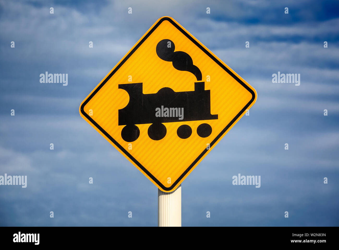 Steam train crossing road signs hi-res stock photography and images - Alamy