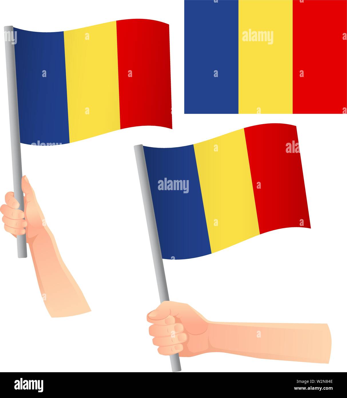 Romania flag in hand. Patriotic background. National flag of Romania ...
