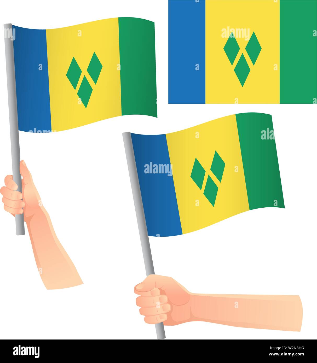 Saint Vincent and the Grenadines flag in hand. Patriotic background ...
