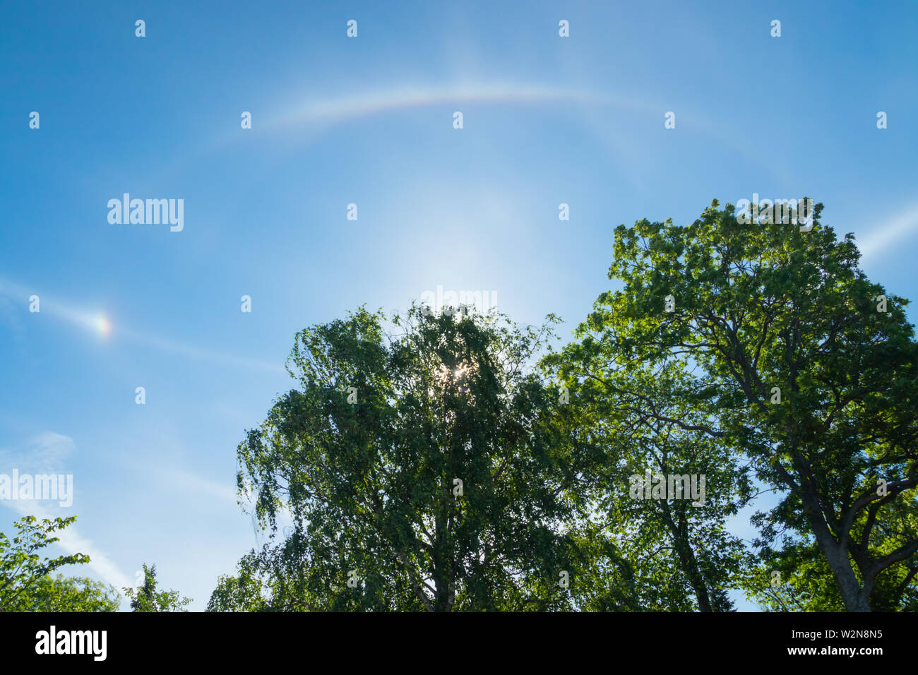 Nice halo light with sun at summer morning in Naantali, Finland Stock ...