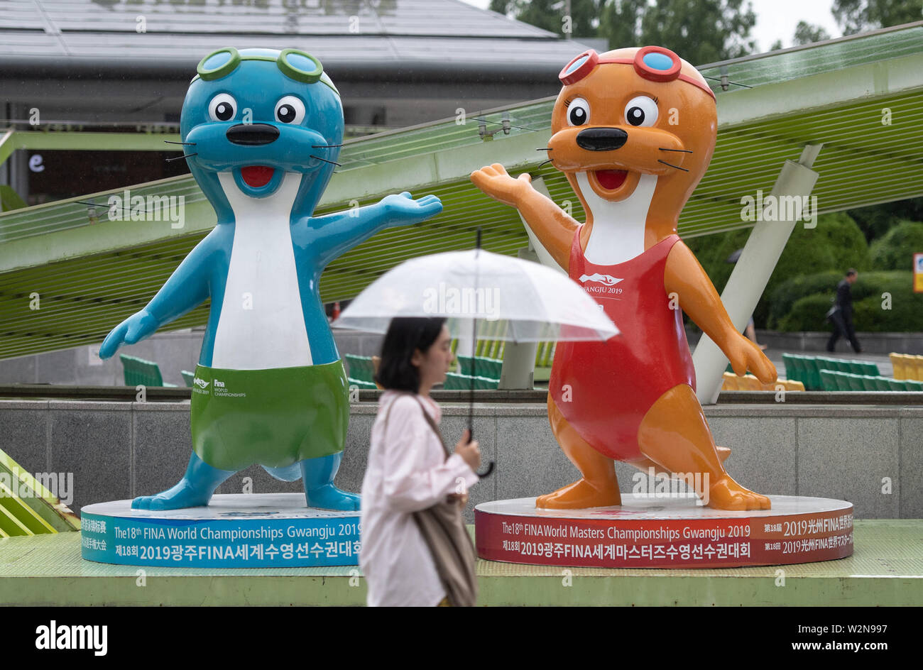 Gwangju, South Korea. 10th July, 2019. The mascots of the swimming ...