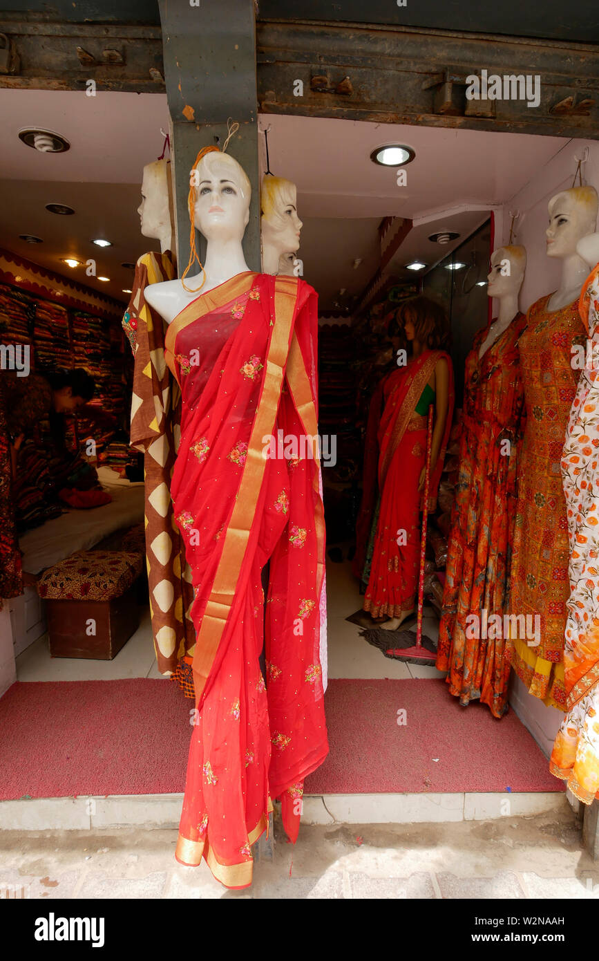 Red Sari in Shop Nepal South Asia Stock Photo - Alamy