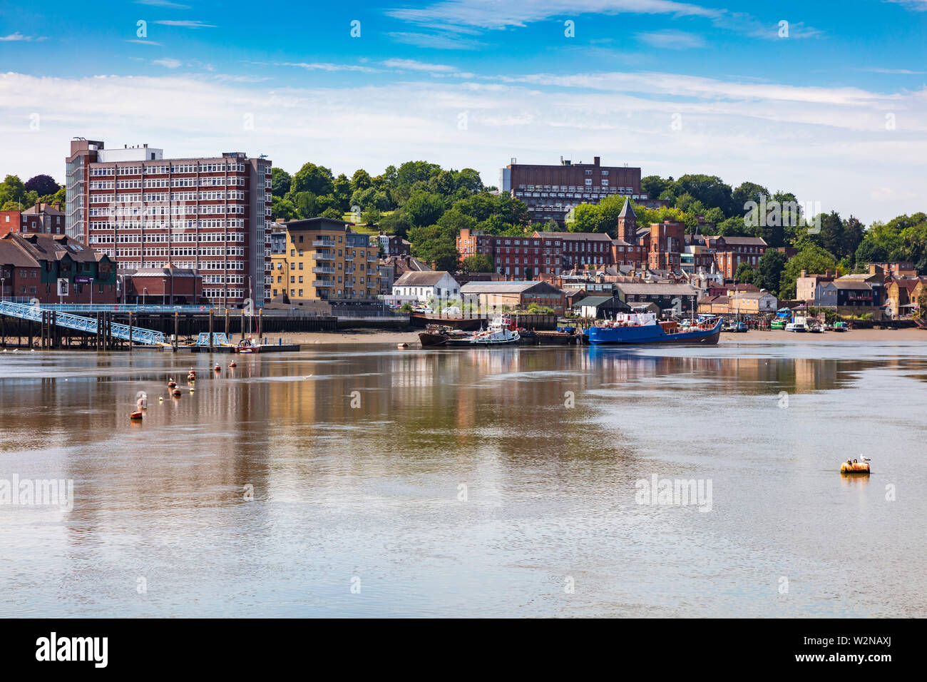 Views upriver from Chatham waterfront along the River Medway towards ...