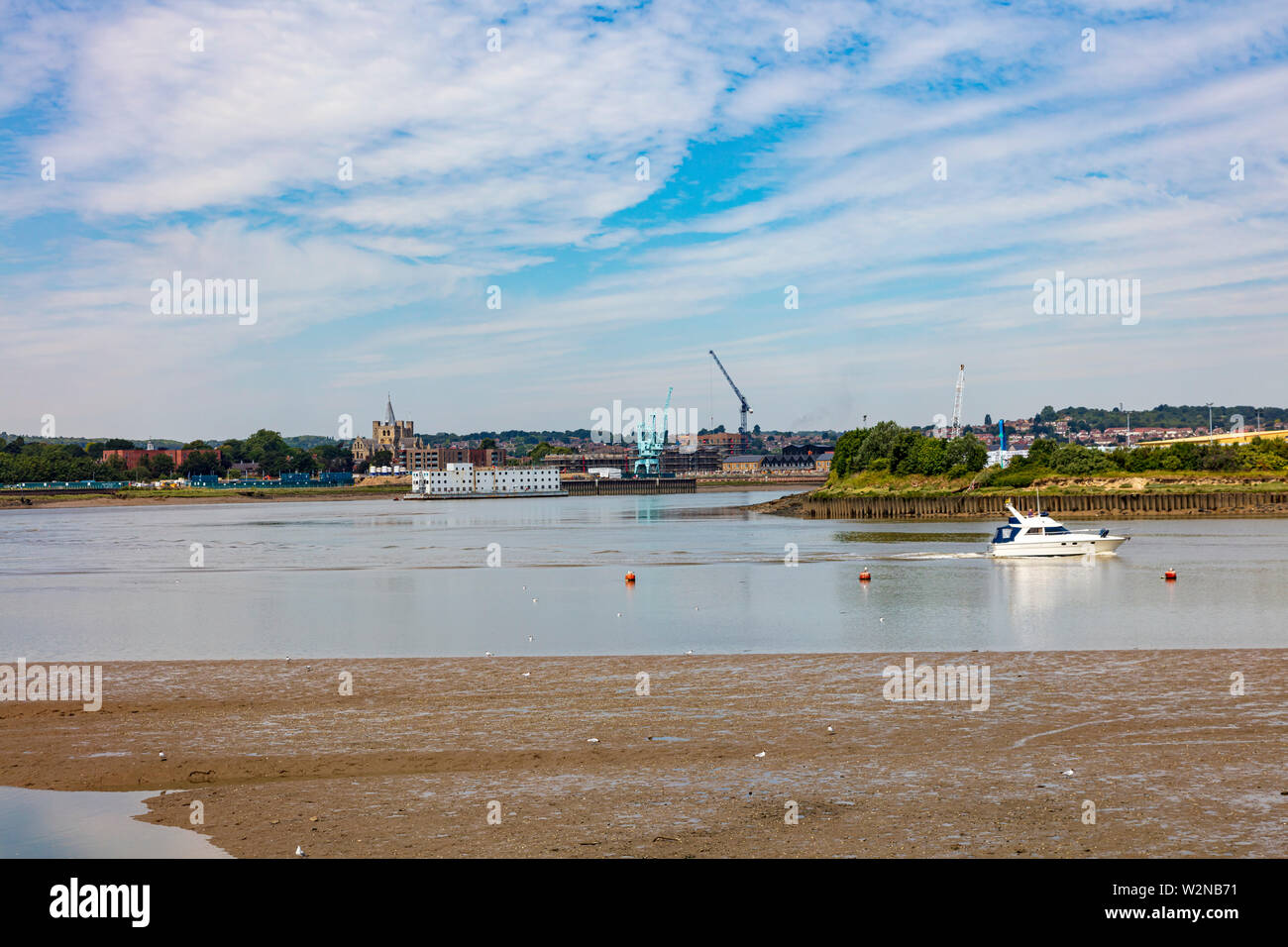 Views upriver from Chatham waterfront along the River Medway towards ...