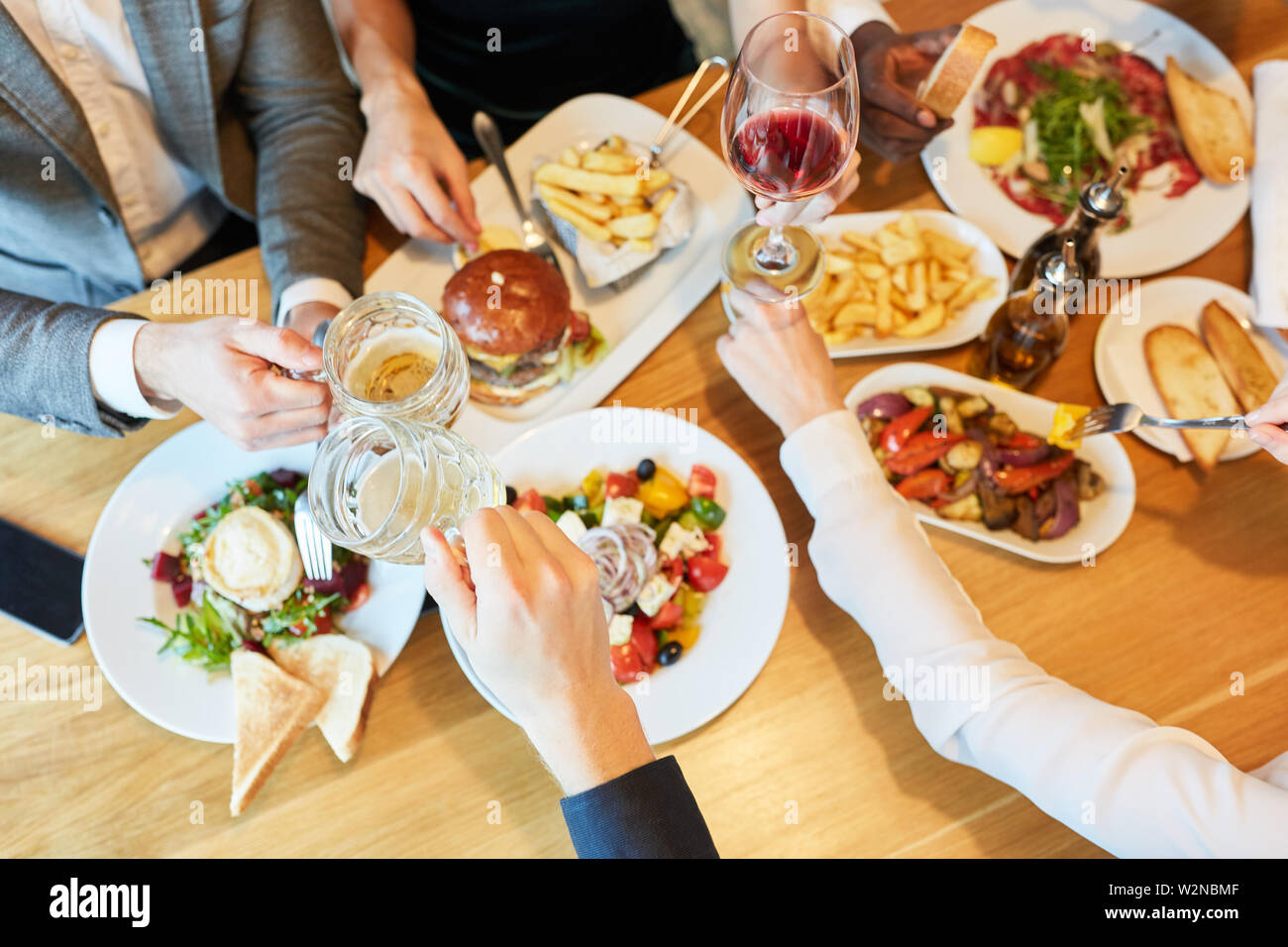 Selection of various dishes at lunch on a table in the restaurant Stock ...