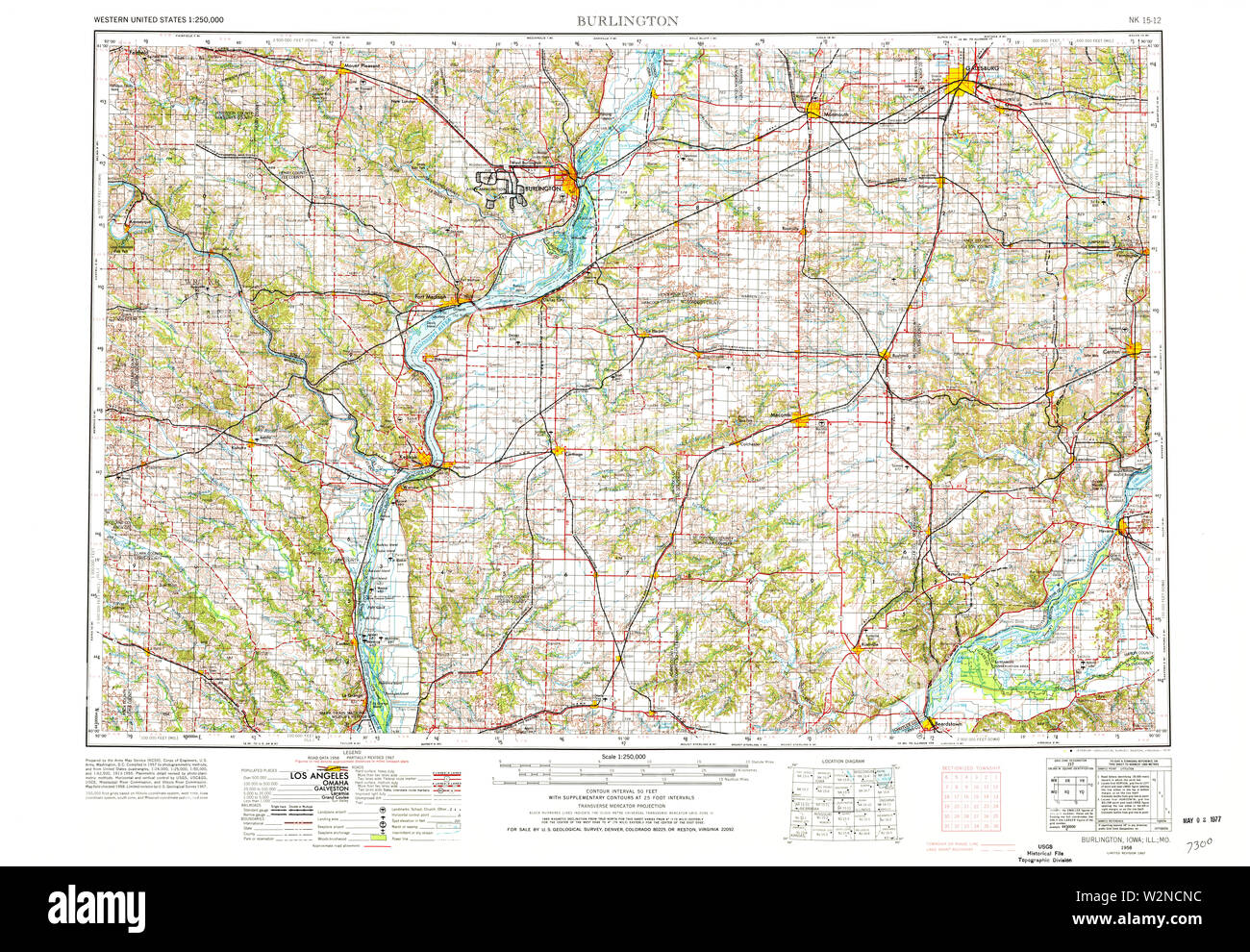 USGS TOPO Maps Iowa IA Burlington 174214 1958 250000 Restoration Stock ...