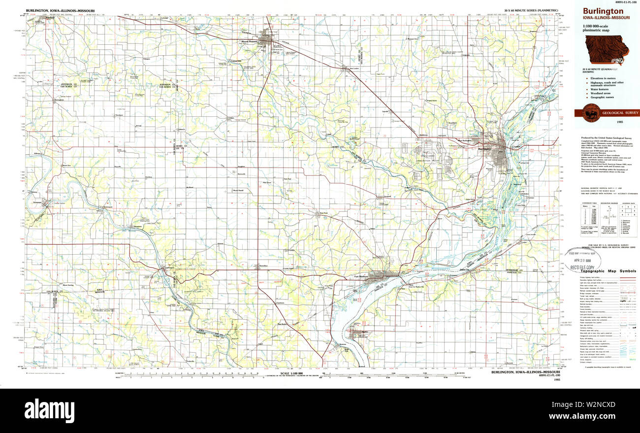 USGS TOPO Maps Iowa IA Burlington 174217 1985 100000 Restoration Stock ...
