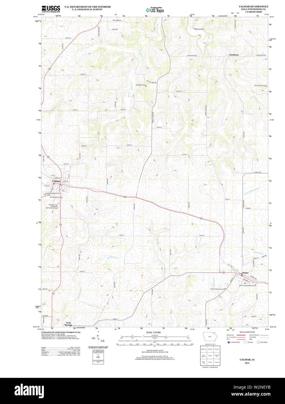 USGS TOPO Maps Iowa IA Calmar 20130403 TM Restoration Stock Photo - Alamy
