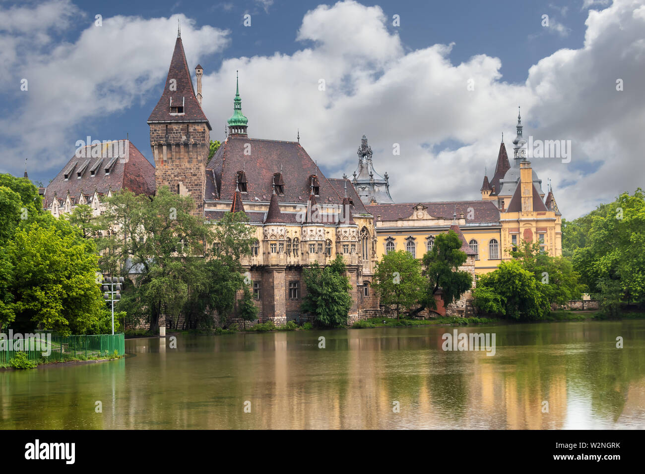 Vajdahunyad castle view from lakeside, the famous tourist attraction ...