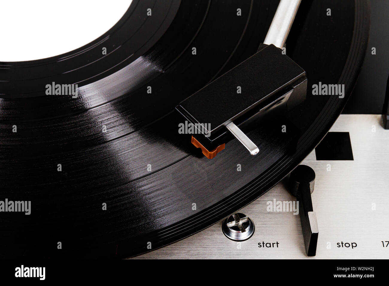 Close up of turntable needle on a vinyl record. Turntable playing vinyl ...